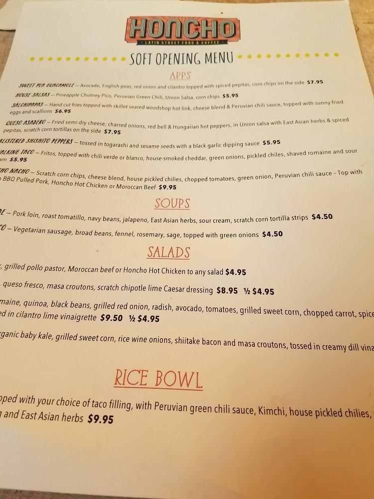 Menu at Honcho Latin Street Food & Coffee restaurant, Clarkston