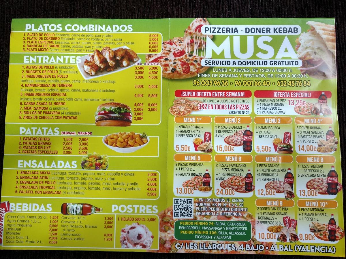 Menu at Musa Pizzería Kebab Picassent, Albal