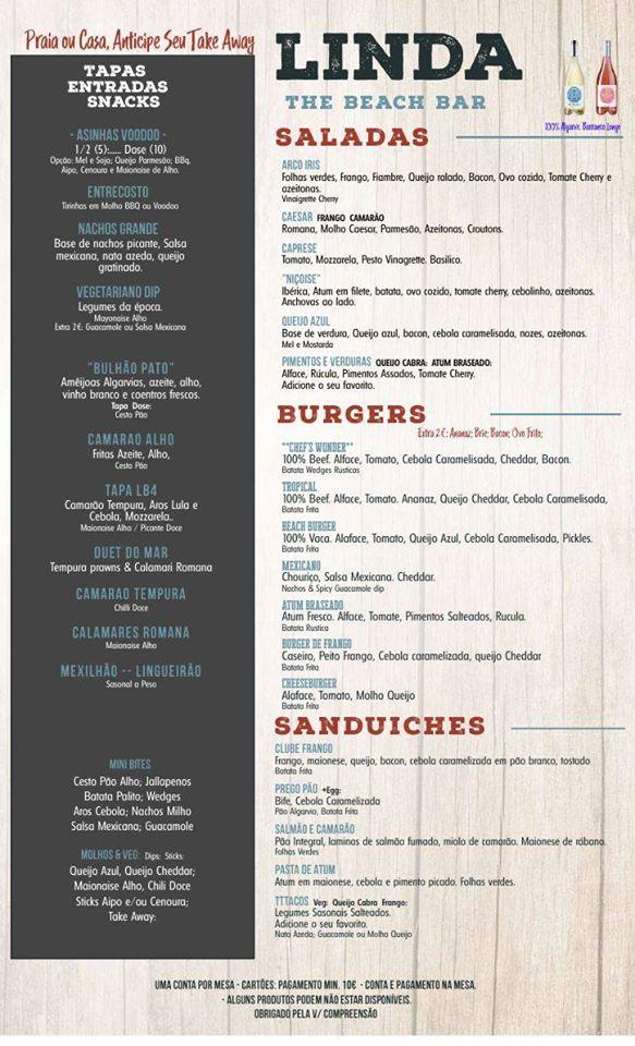 Menu em Linda The Beach Bar, Lagos