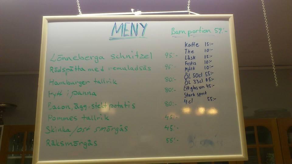Menu at Lönneberga Boa cafe, Sweden