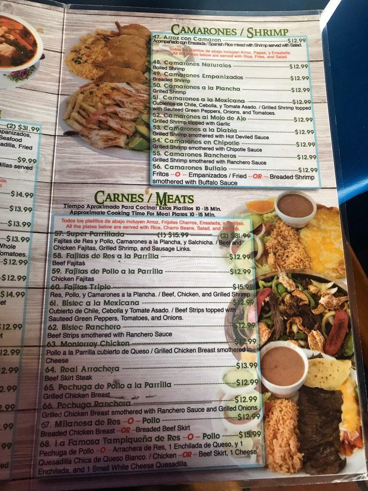 Menu at Mariscos La Reyna restaurant, Grand Prairie, 730 W Main St
