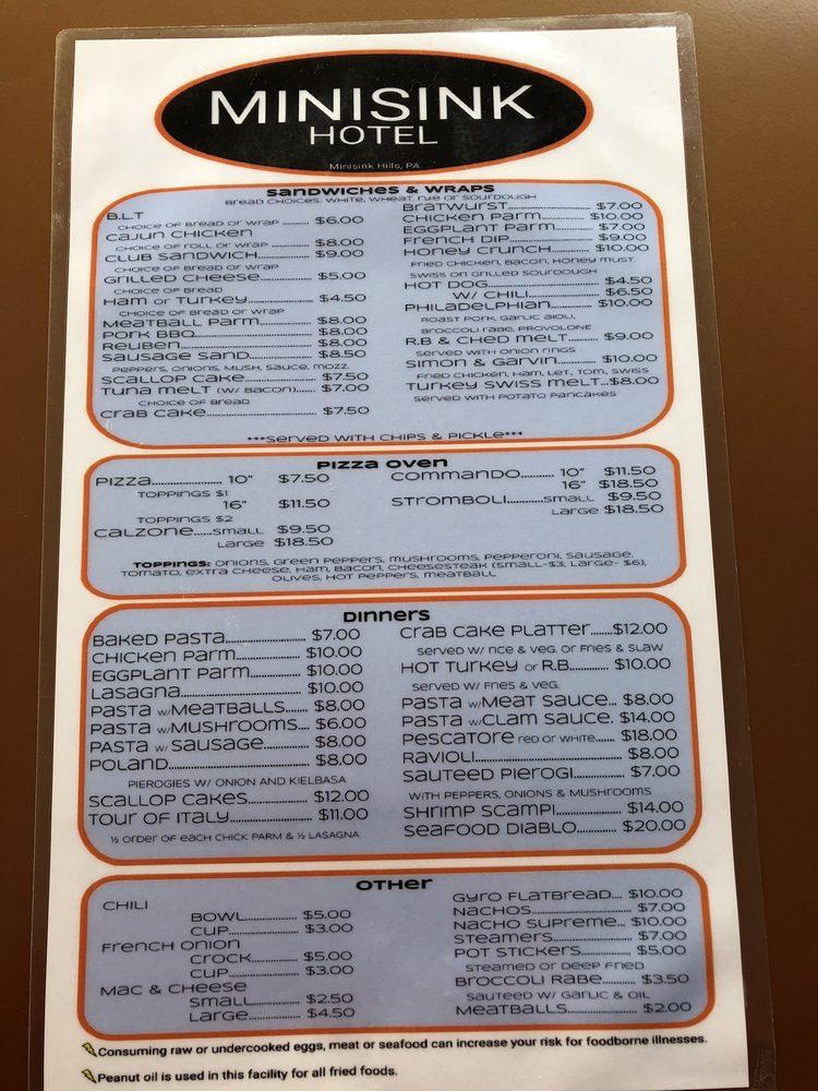 Menu at Minisink Hotel pub & bar, Minisink Hills
