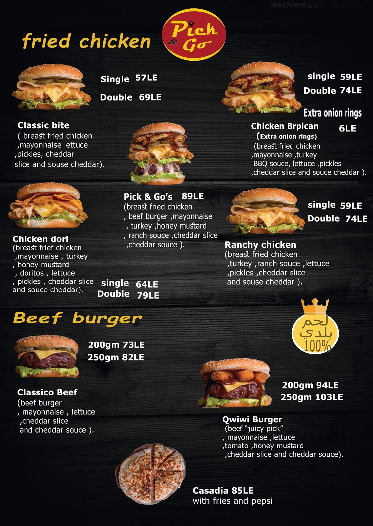 Menu at Pick & go restaurant, New Cairo City