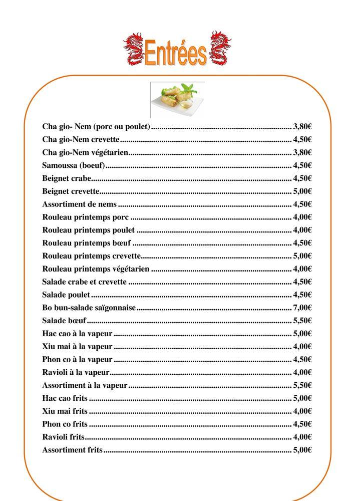 Menu at Restaurant Tu-Bong Express, Grenoble