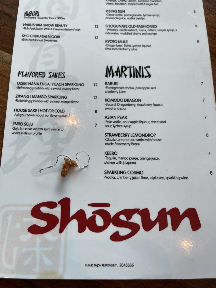 Menu at Shogun steakhouse, Fayetteville, N Steele Blvd