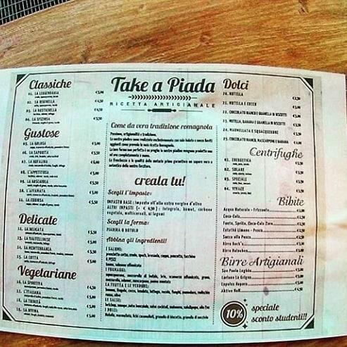 Speisekarte von Take a piada pub & Bar, Bergamo