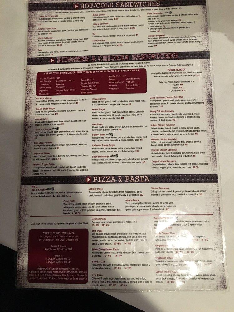Menu at The Pointe Grill & Bar, Prior Lake
