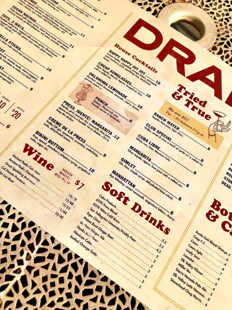 Menu at The Press pub & bar, Oklahoma City