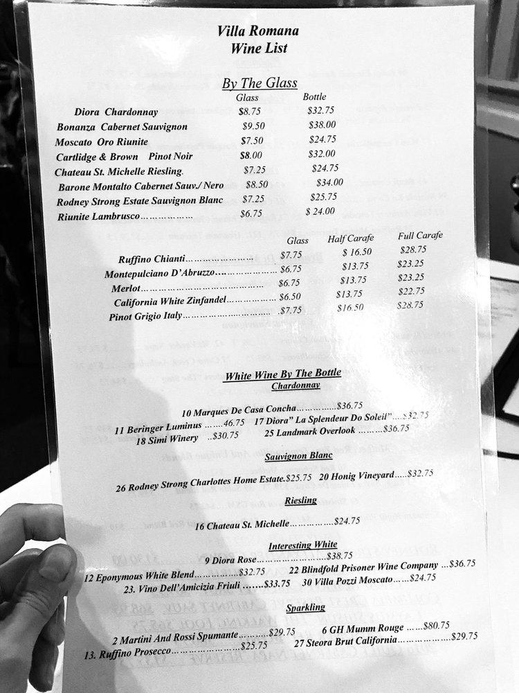 Carta de Villa Romana Italian Restaurant, Myrtle Beach, 707 S Kings
