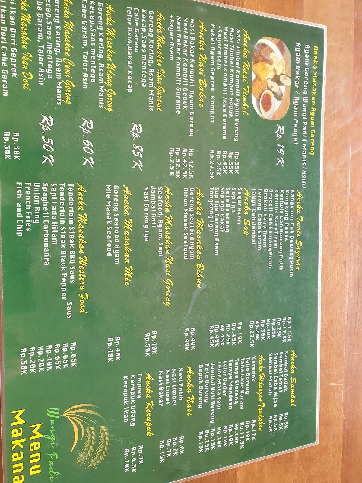 Menu at Wangi Padi Resto and Cafe, Lembang