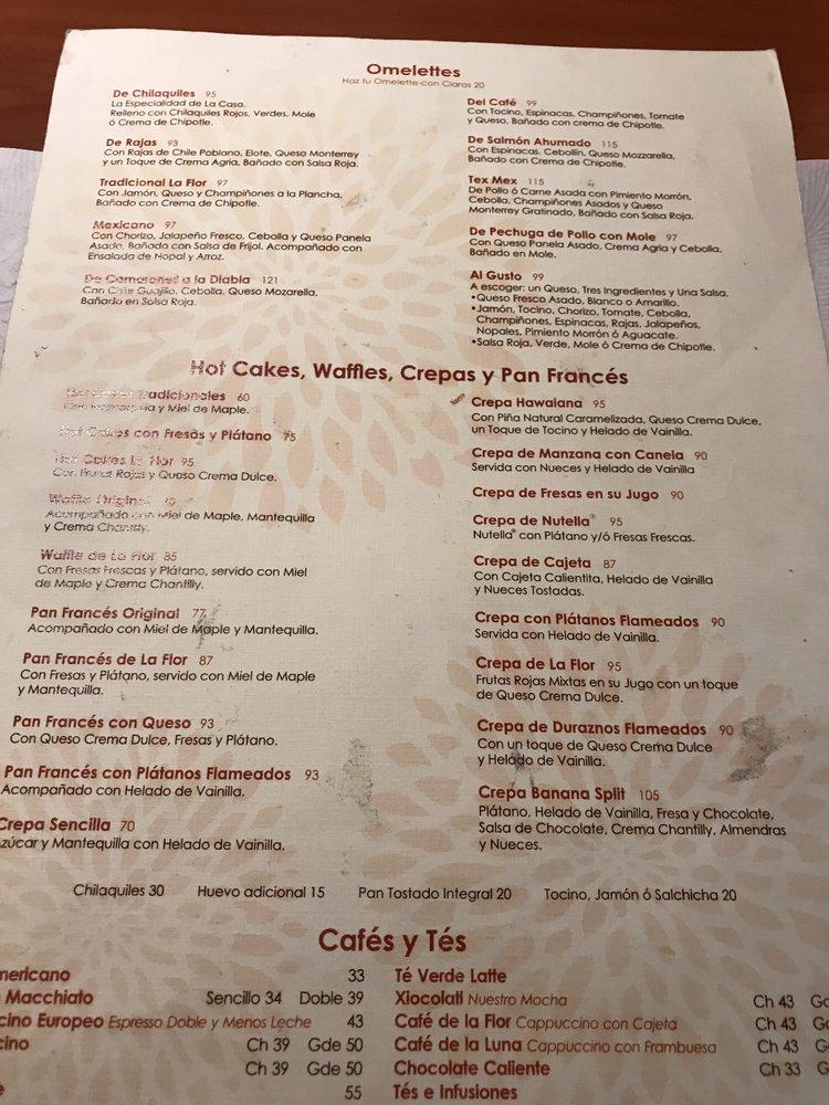 Carta de Café de la Flor, Tijuana, local E-01