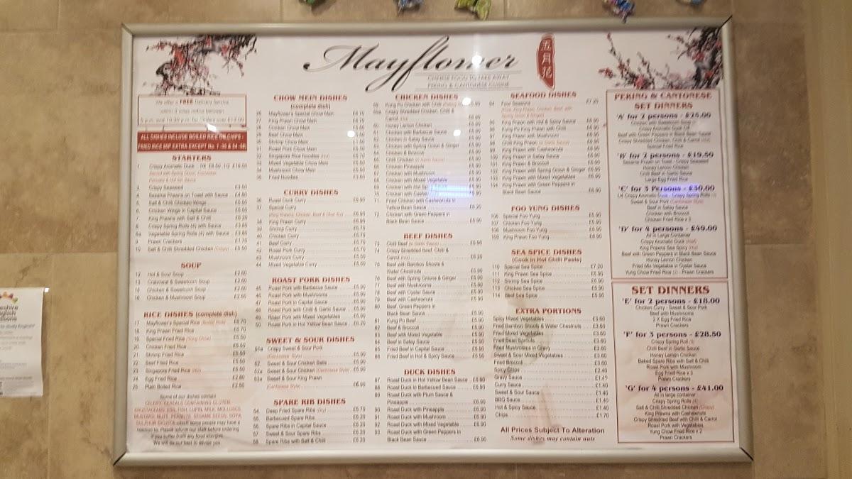 Menu at Mayflower fast food, Chester