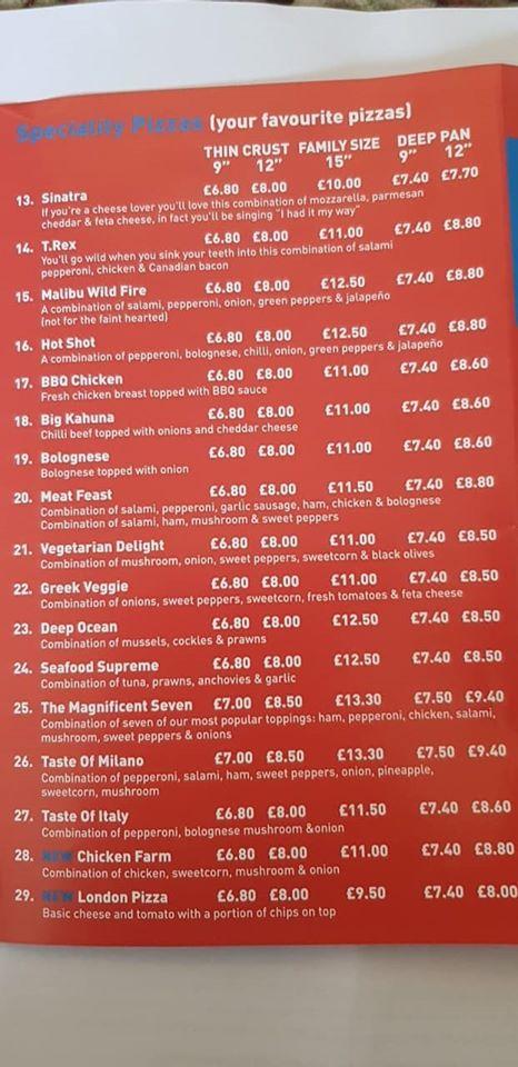Menu at Moji's Pizza pizzeria, Whitehaven