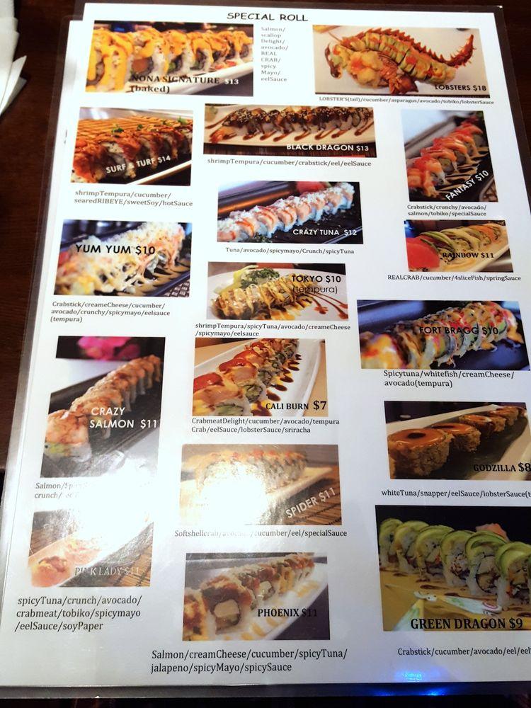 Menu at Nona Sushi restaurant, Fayetteville, Morganton Rd