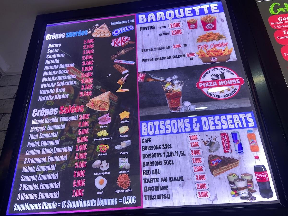 Menu au Pizza House restaurant, Marck
