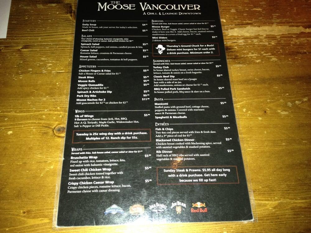Menu at The Moose Vancouver pub & bar, Vancouver