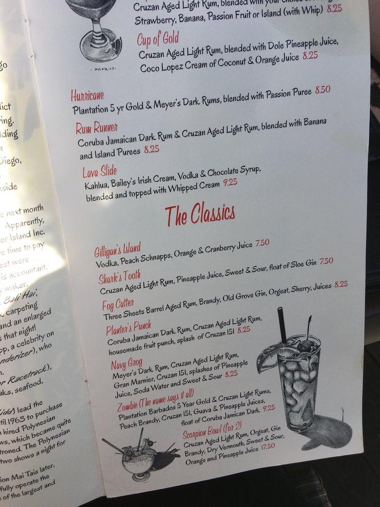 Menu at Bali Hai Restaurant, San Diego