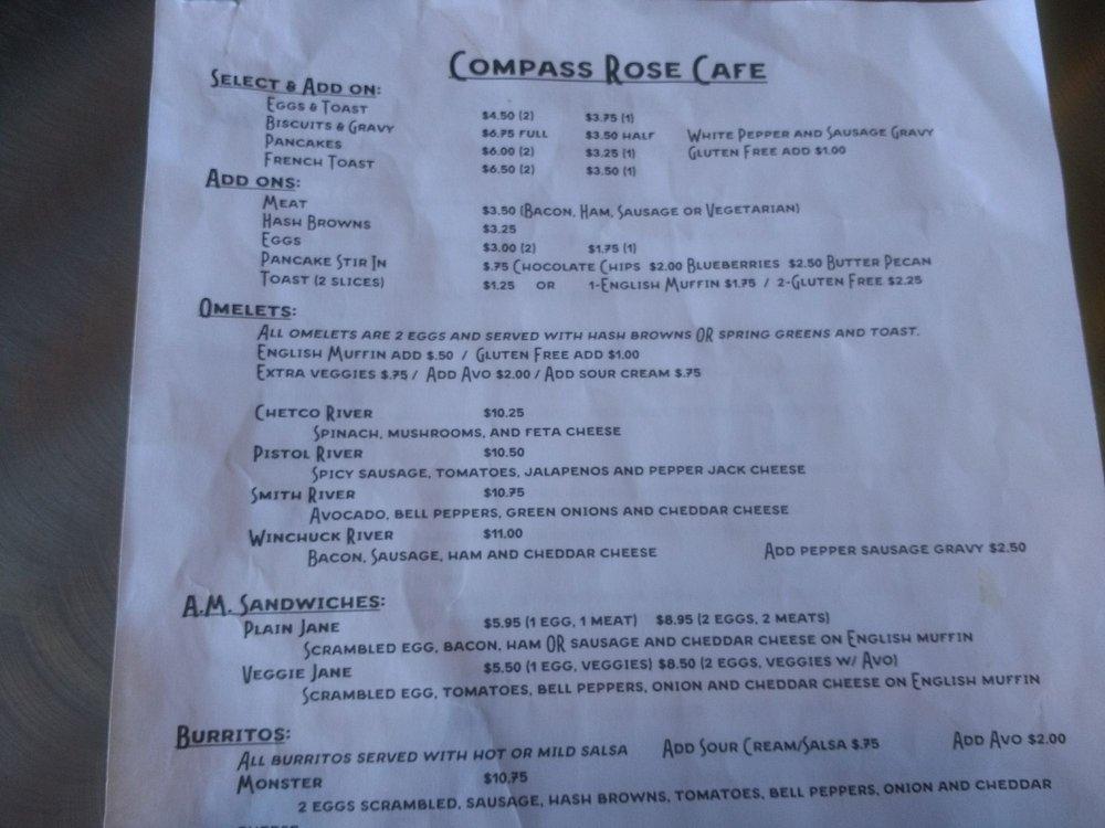 Carta de Compass Rose Cafe, Brookings