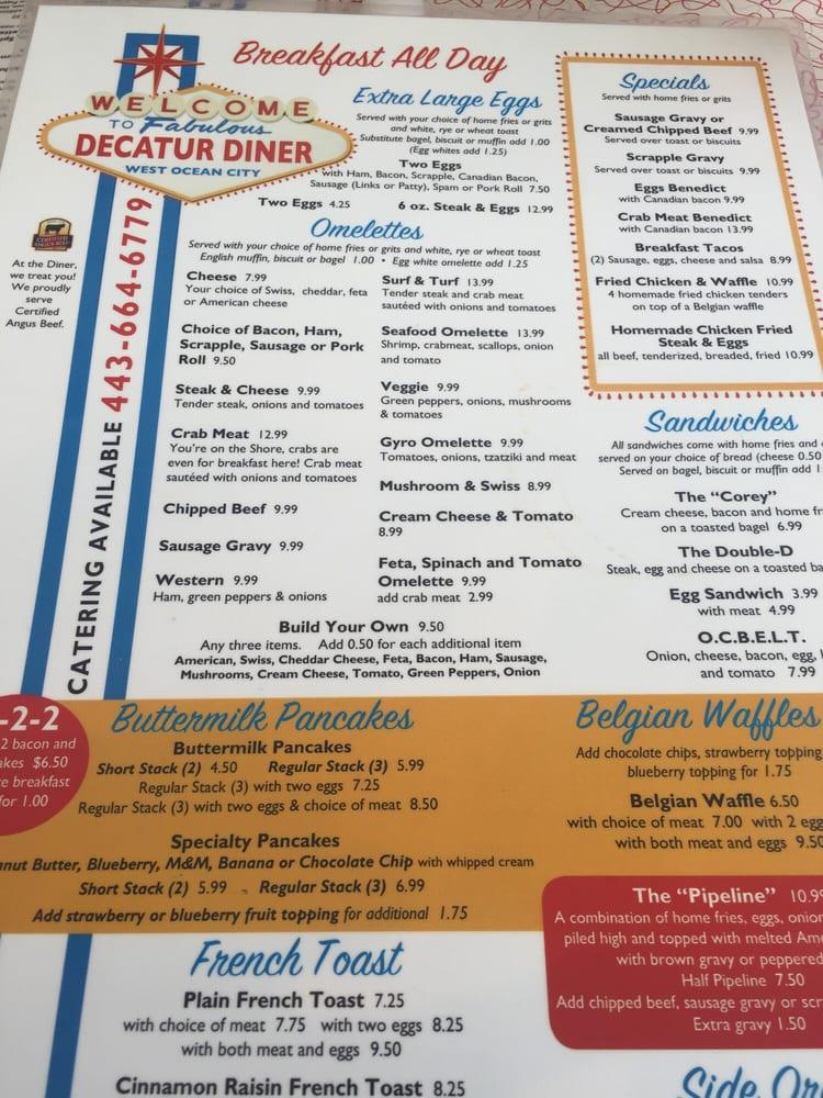 Menu at Decatur Diner restaurant, West Ocean City