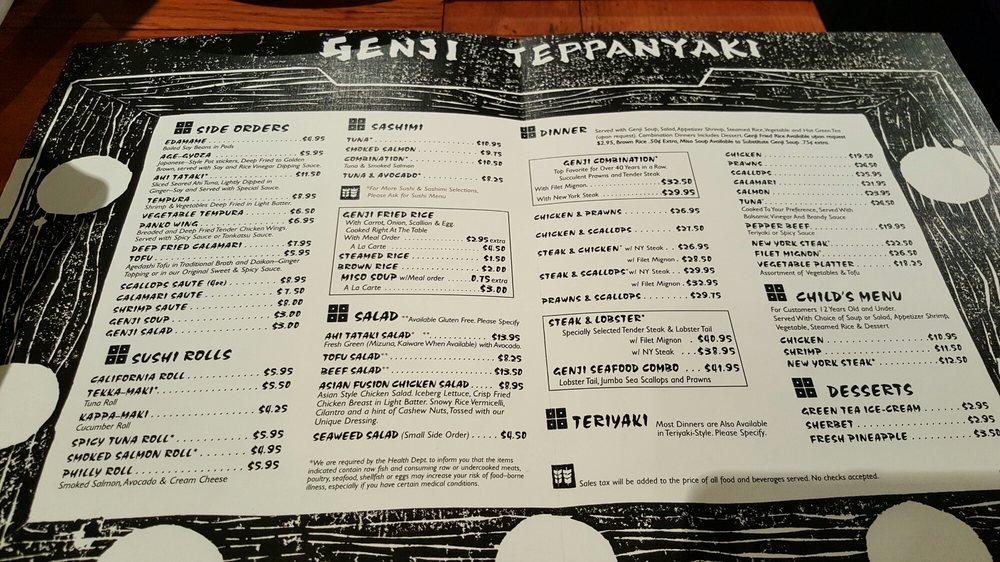 Menu at House of Genji restaurant, San Jose