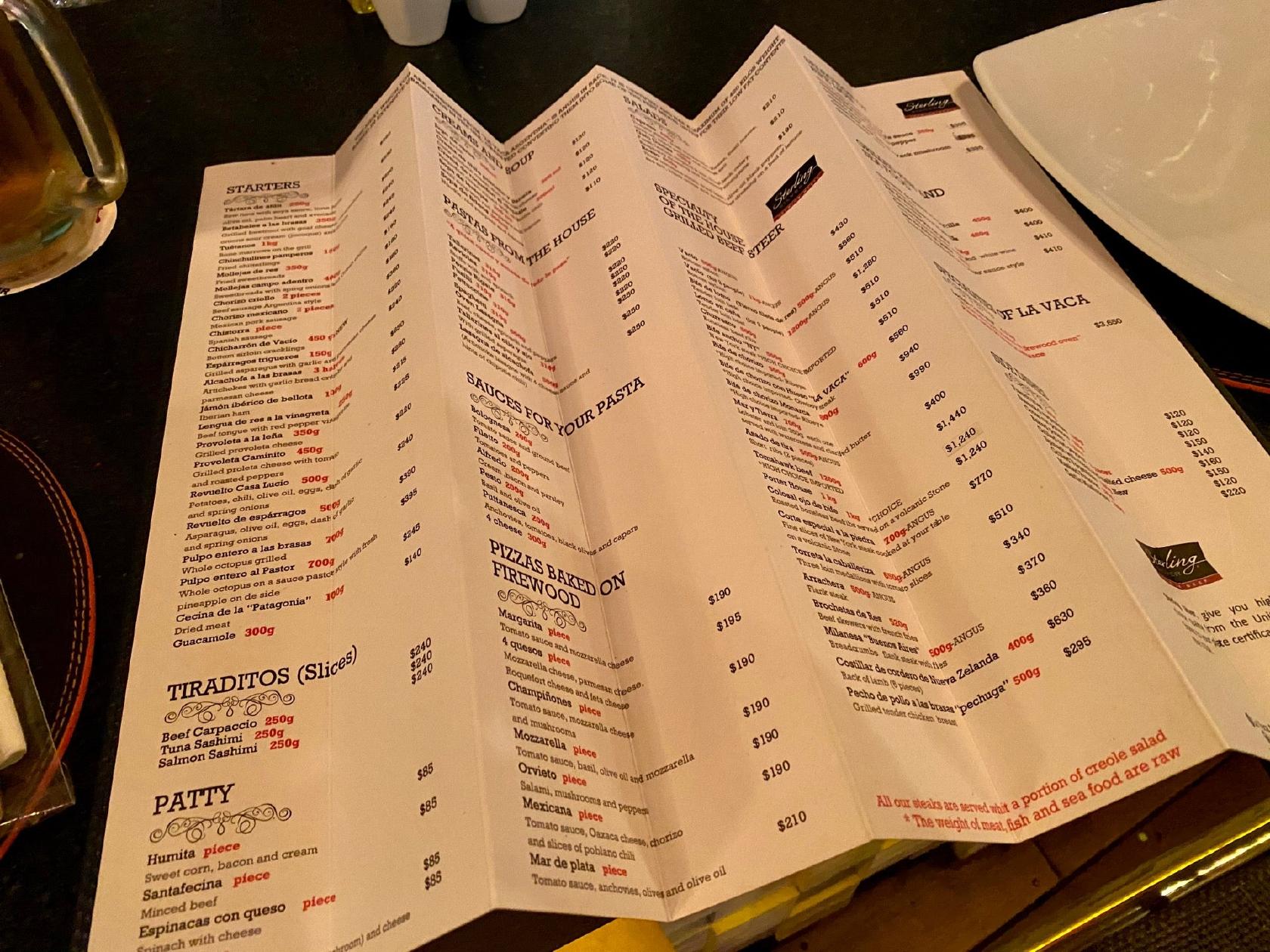 Menu at La Vaca Argentina Steak House steakhouse, Puerto Vallarta, Av ...