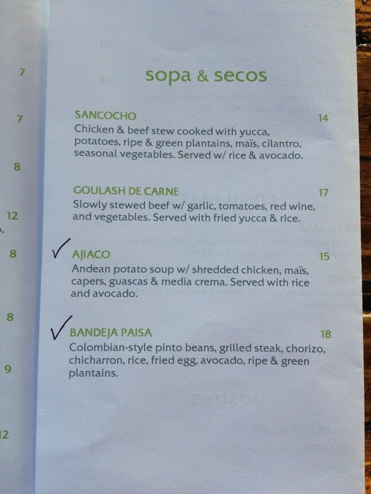 Menu at Maïs Arepas pub & bar, New Orleans