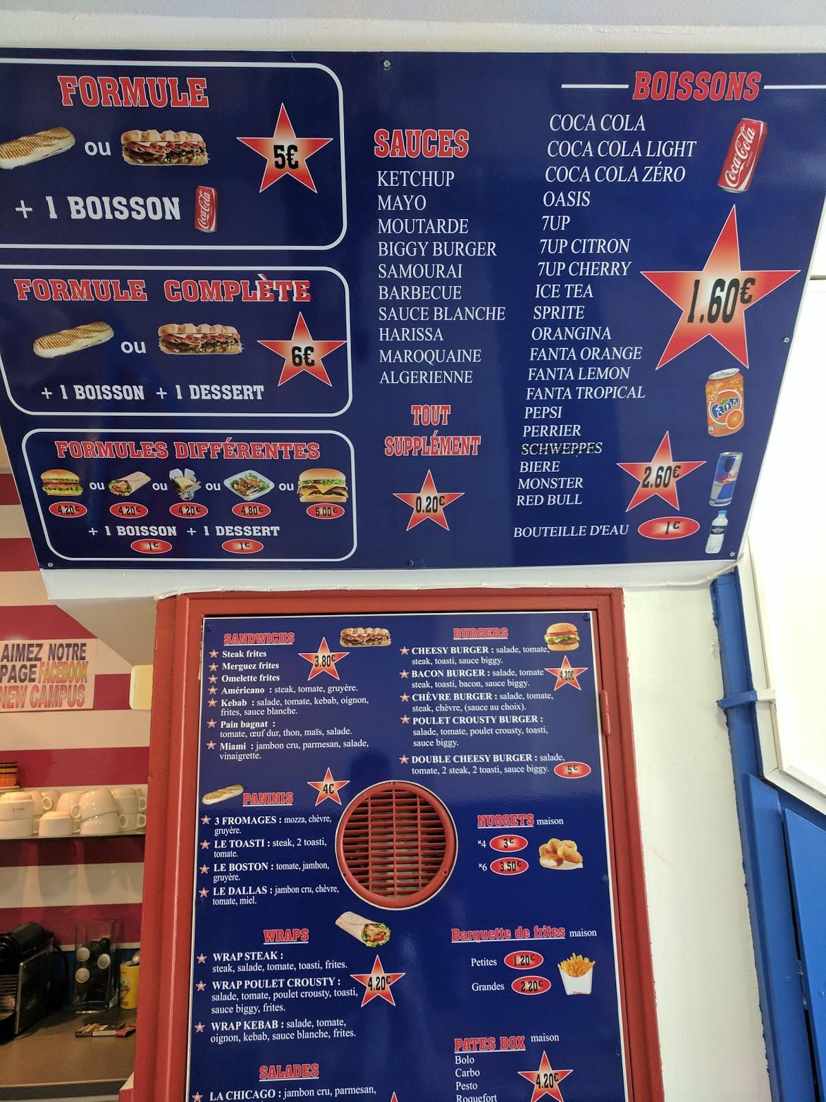 Menu at New Campus restaurant, Aubagne
