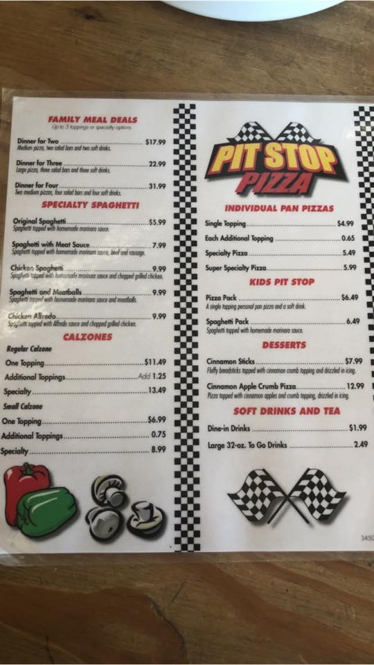 Menu at Pit Stop Pizza pizzeria, Bullard, U.S. Hwy 69 S