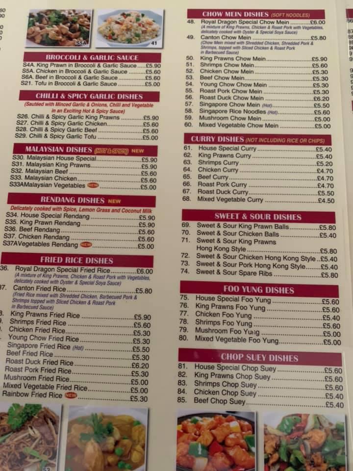 Menu at The Royal Dragon Chinese Takeaway fast food, Derby