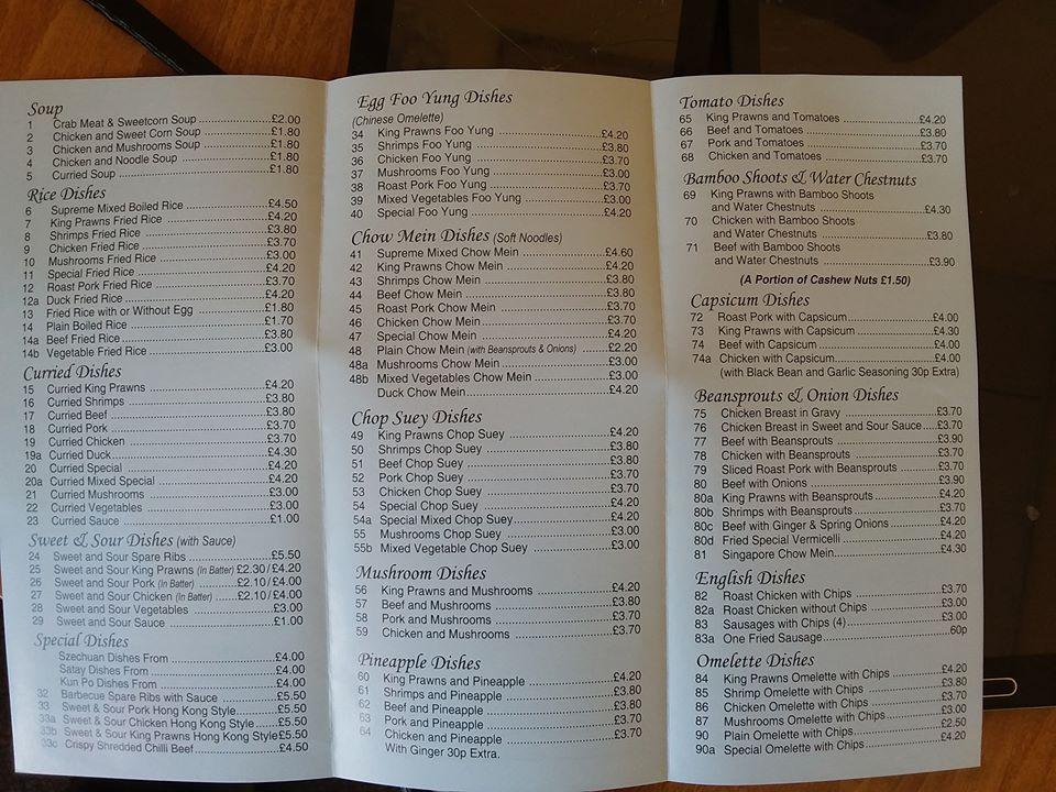 Menu at Supreme Chinese Take Away fast food, Lincoln