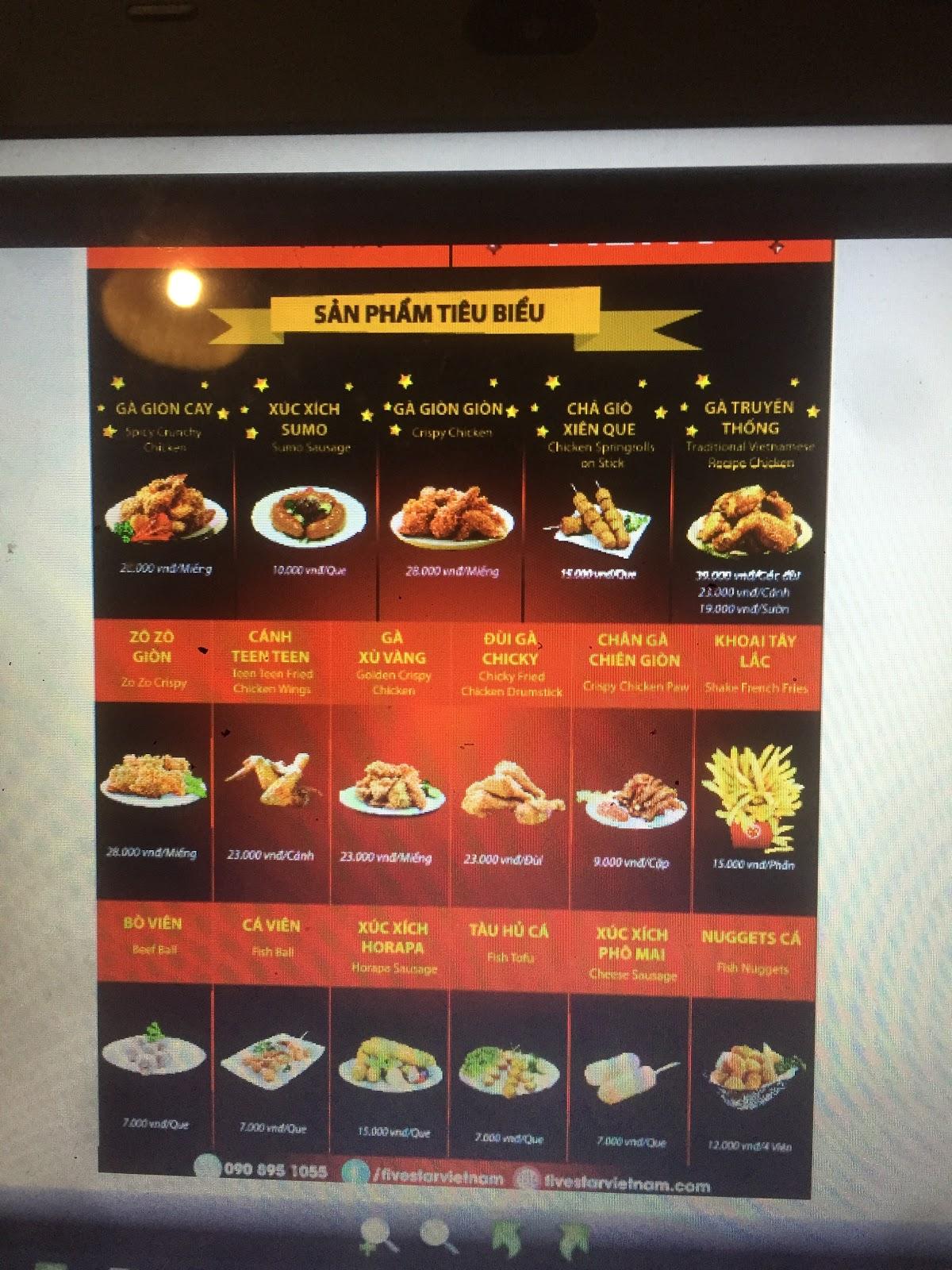 Carta del restaurante Gà Rán Five Star Cầu Xe, Vietnam