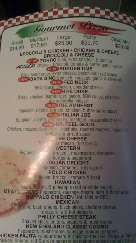 Menu at Italian Friendly Pizza-Grinder pizzeria, Holyoke