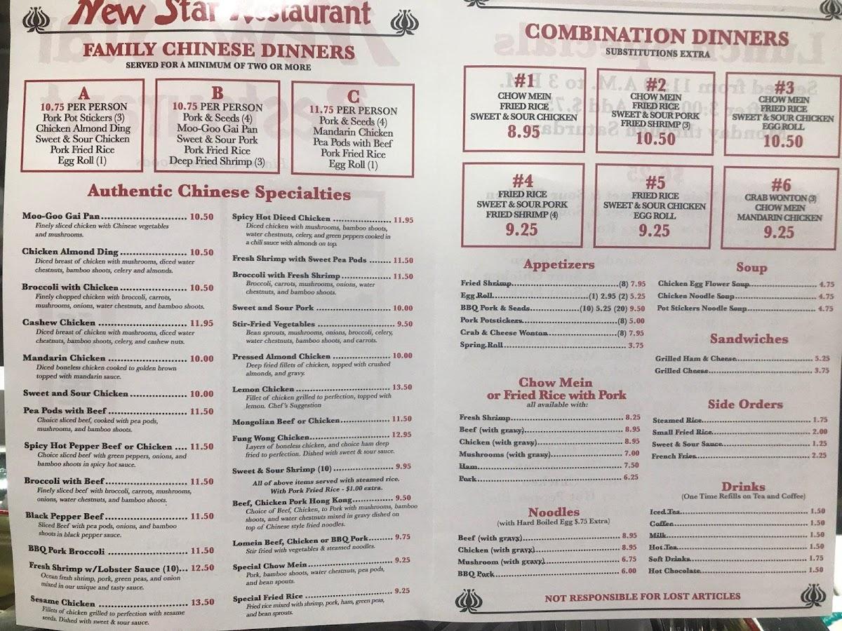 Menu at New Star Restaurant, Rigby, 207 Stockham Boulevard