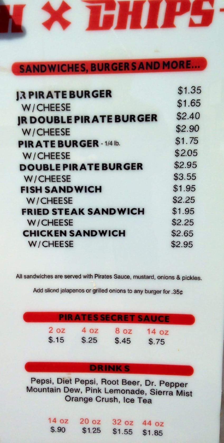 Menu at Pirate's Fish & Chips fast food, Casa Grande