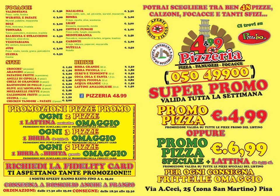 Menu at Pizzeria 4&99, Pisa