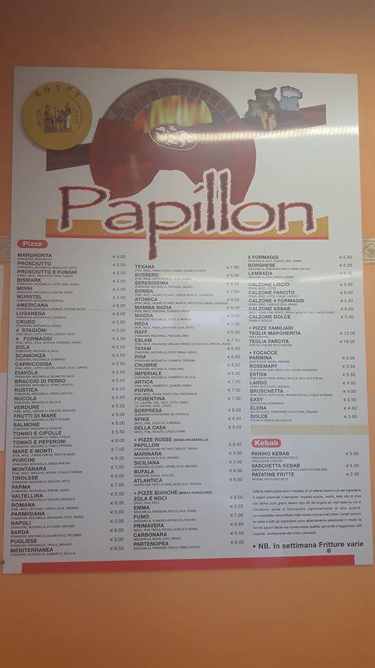 Menu at Pizzeria Papillon, Bussero