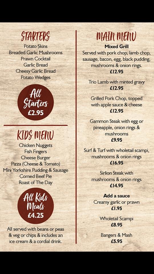 Menu at The Green Billy Row pub & bar, Crook, 7 Billy Row Grn