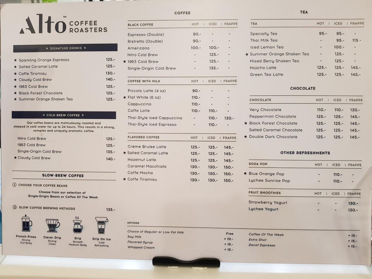 Menu at Alto Coffee Roasters (Ploenchit Center) cafe, Bangkok, 2 ถนน ...