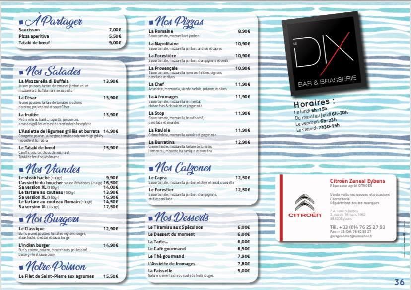 Menu au Le Dix restaurant, Eybens