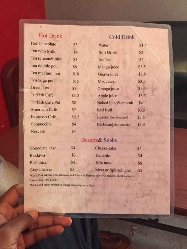 Menu at Cairo Cafe, Manassas