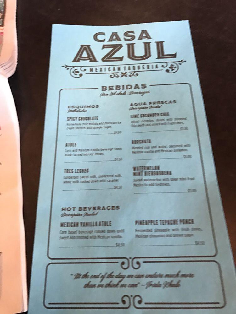 Menu at Casa Azul restaurant, Buffalo, 191 Allen St