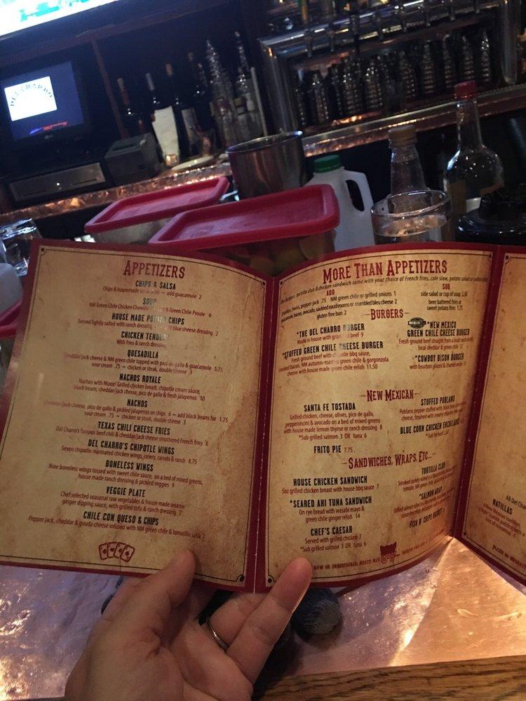 Menu at Del Charro pub & bar, Santa Fe