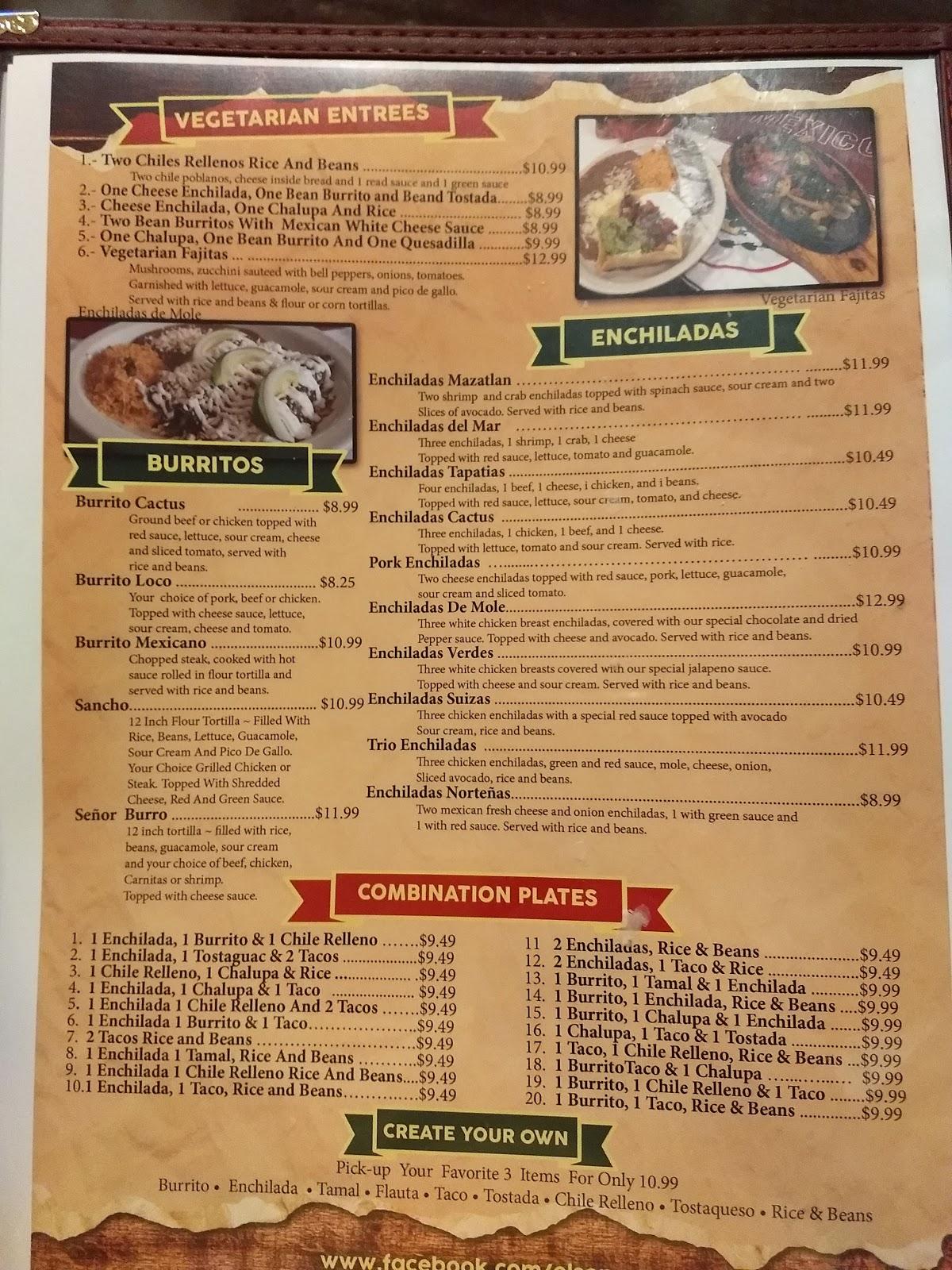 Menu at El Señor Cactus Authentic Mexican Cuisine pub & bar, Iowa City