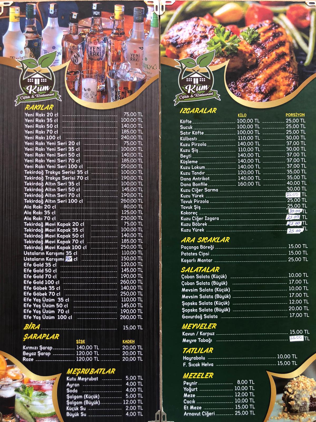 Menu at KUM ÇİFTLİK & RESTAURANT, Lüleburgaz