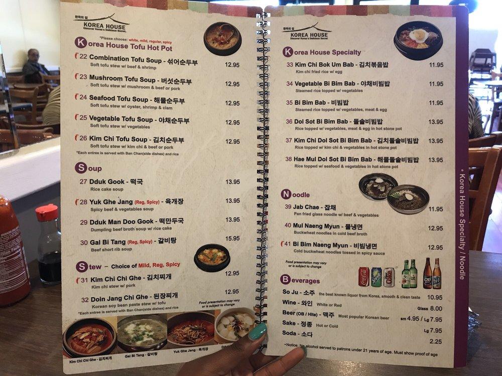 Menu at Korea House restaurant, Concord
