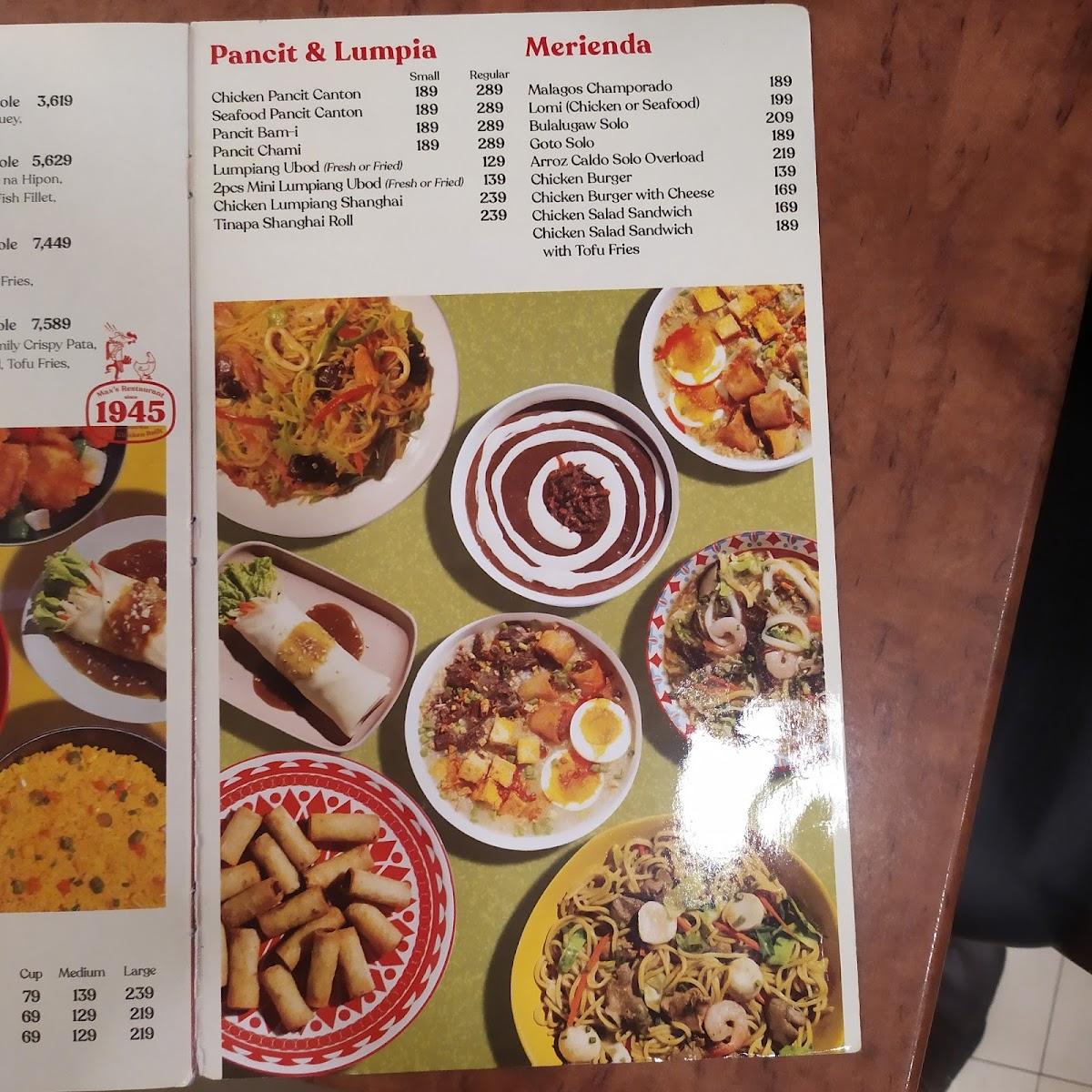 Carta de Max's Restaurant, Dávao, Abreeza Mall