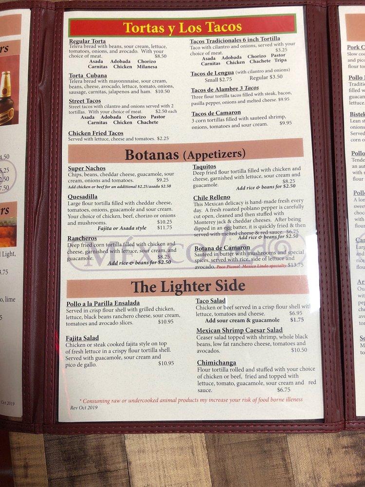 Menu at Mexico Lindo restaurant, Liberty Lake