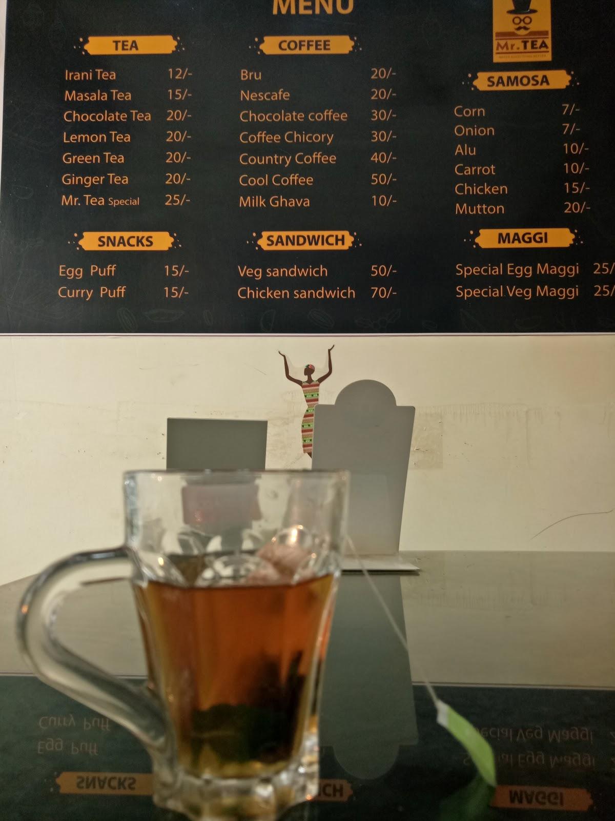 Menu at Mr.TEA, Kamareddy