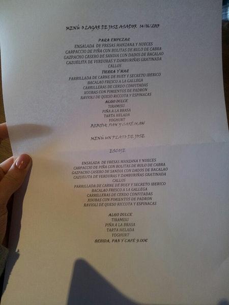 Carta del restaurante Brasería O Lagar (A Coruña), La Coruña