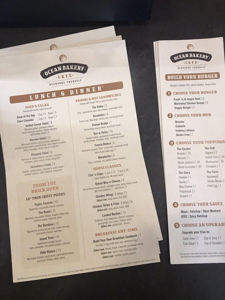 Menu at Ocean Bakery Cafe, Seaside